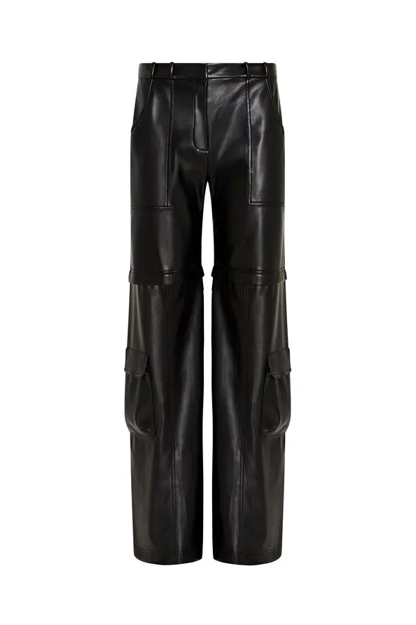 Amanda Uprichard Lucas Faux Leather Wide Leg Cargo Pants - Black