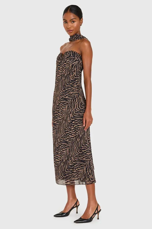 Amanda Uprichard Lara Strapless Midi Dress With Detachable Scarf