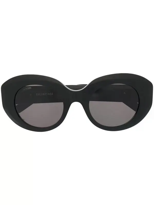Balenciaga Logo-plaque Round-frame Sunglasses - Black