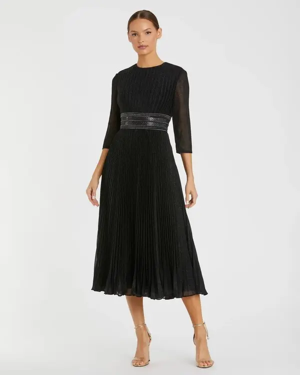 Mac Duggal Shimmering A-line Midi Dress - Black