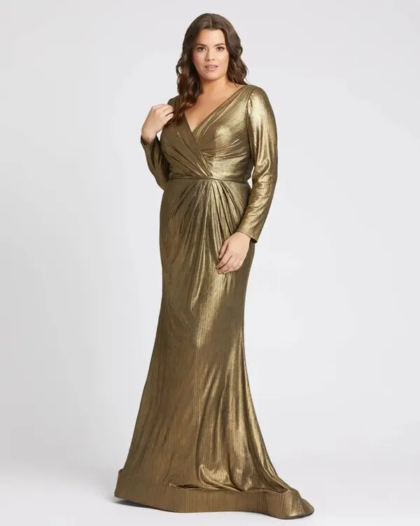 Mac Duggal Metallic Jersey Gown With Train