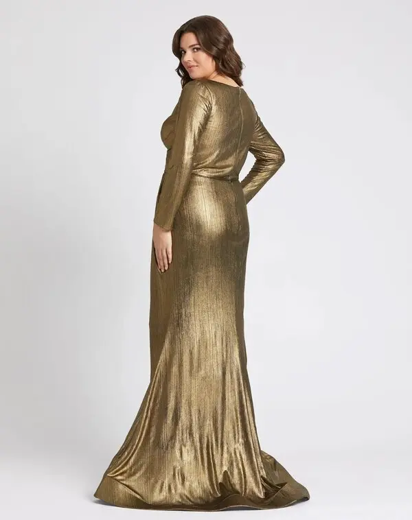 Mac Duggal Metallic Jersey Gown With Train