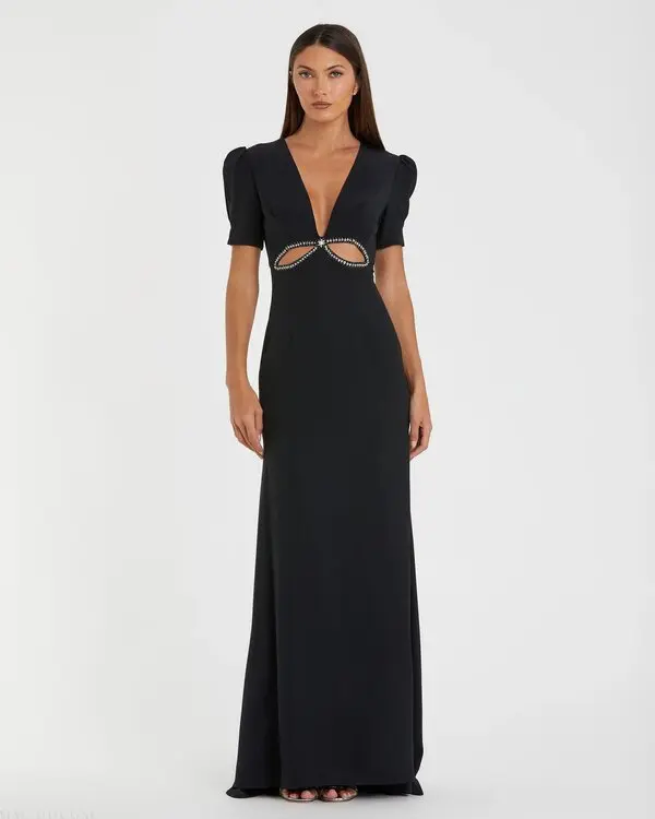 Mac Duggal Beaded Column Gown - Black