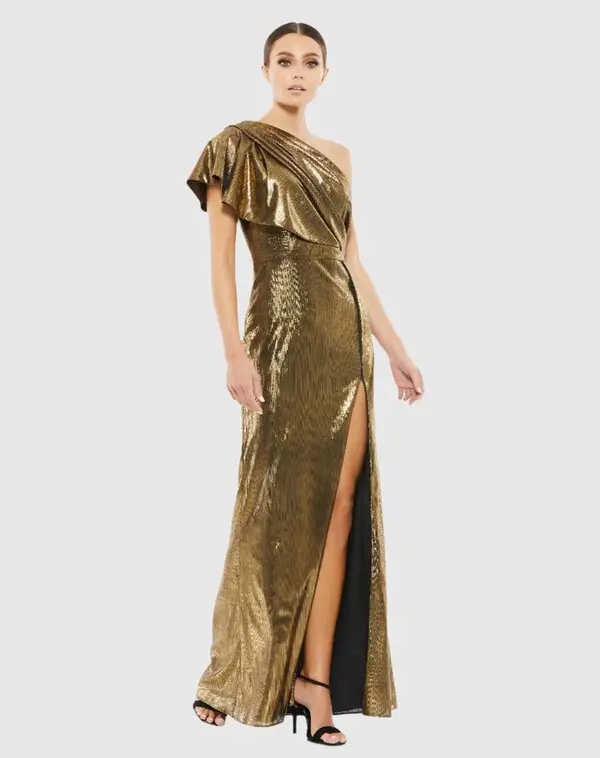 Mac Duggal Metallic One-shoulder Gown