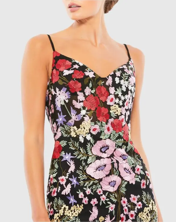 Mac Duggal Floral Embroidered Lace-up Mini Dress