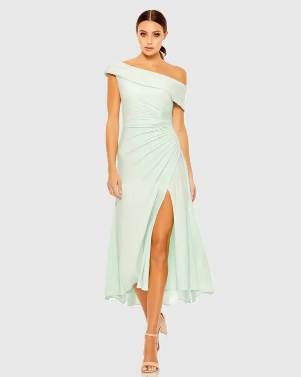 Mac Duggal Ruched Off-the-shoulder Midi Dress - Green