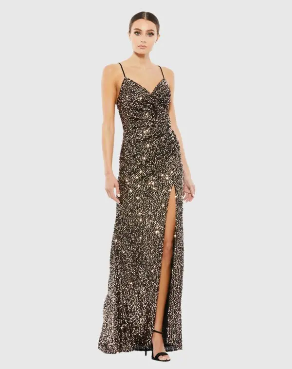 Mac Duggal Gathered Waist Sequin Gown