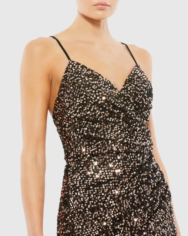 Mac Duggal Gathered Waist Sequin Gown
