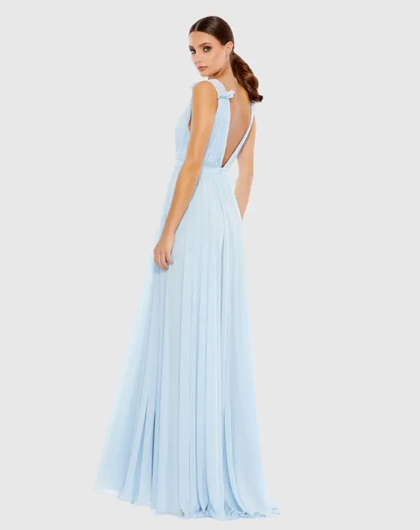 Mac Duggal Sleeveless Pleated Chiffon V-neck Gown - Blue