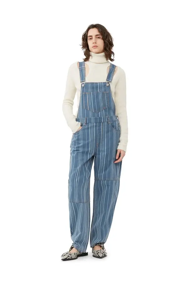 GANNI Light Stripe Denim Overalls - Blue
