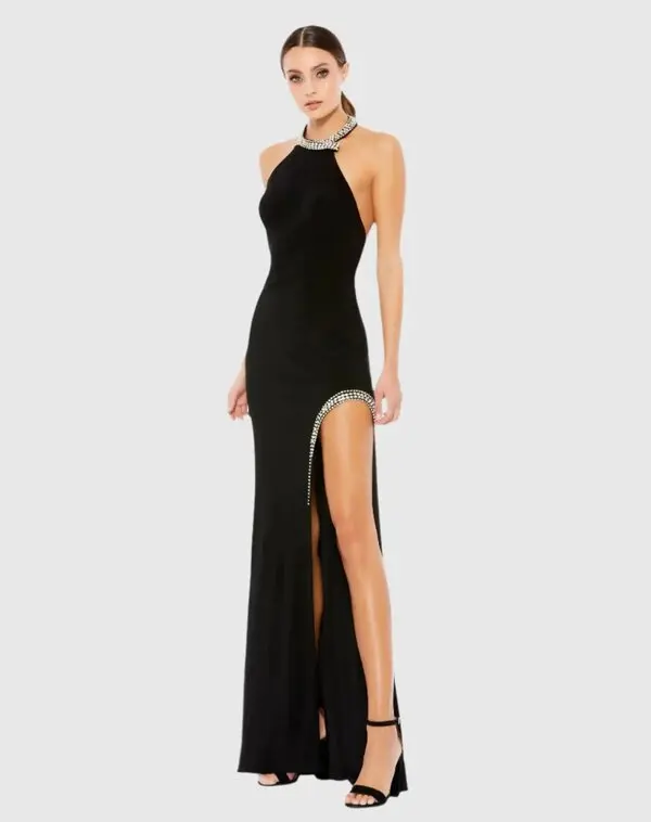 Mac Duggal Rhinestone Accented Halter Gown