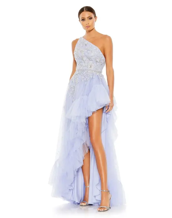 Mac Duggal Embellished One-shoulder Asymmetrical Gown