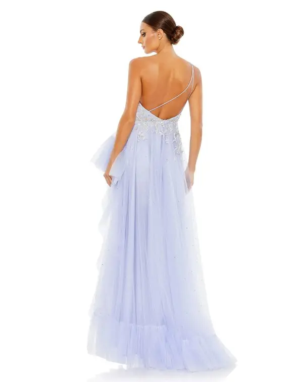 Mac Duggal Embellished One-shoulder Asymmetrical Gown