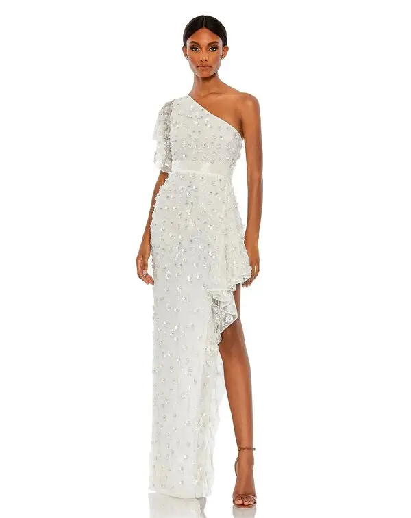 Mac Duggal One-shoulder Embellished Gown