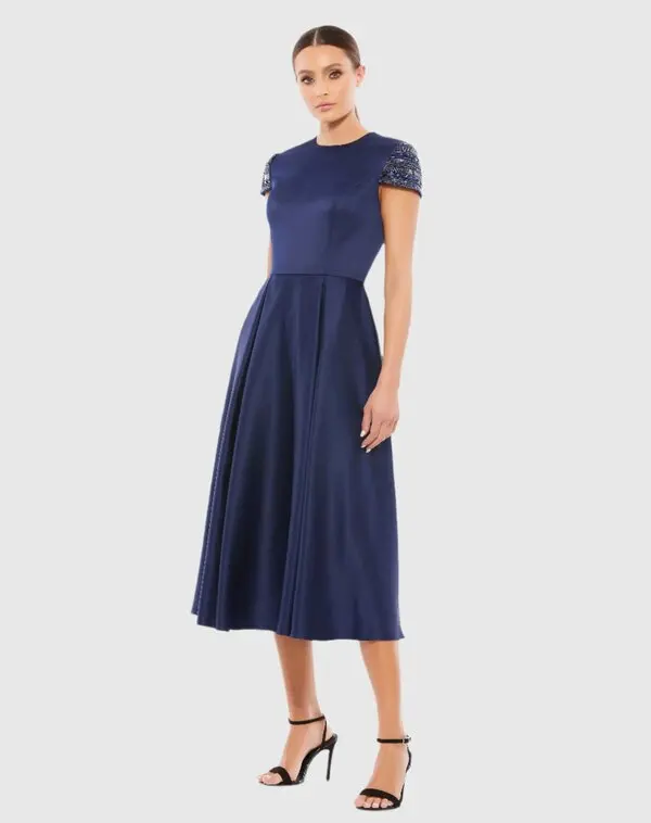 Mac Duggal High Neck Tea Length Dress - Midnight
