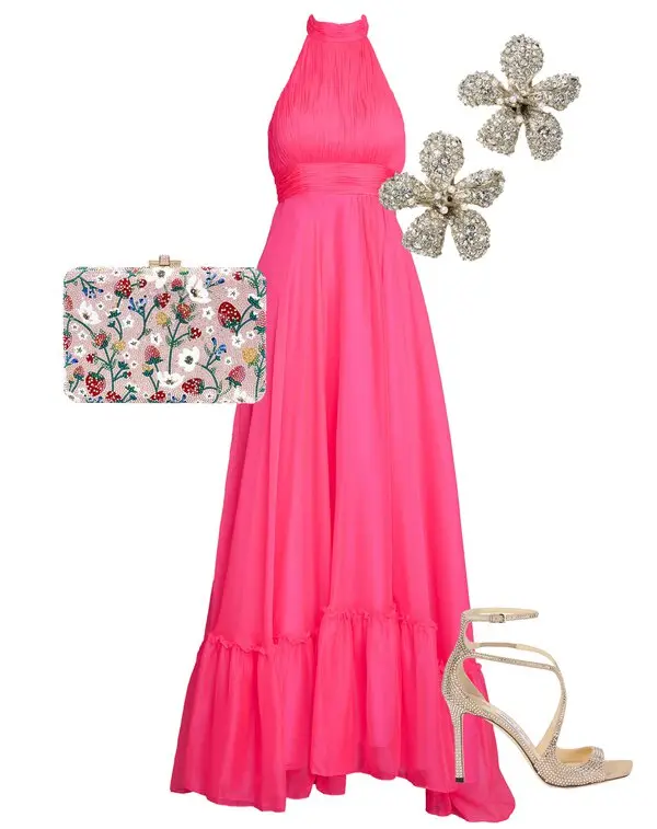 Mac Duggal High Neck Tiered Chiffon Halter Gown - Pink