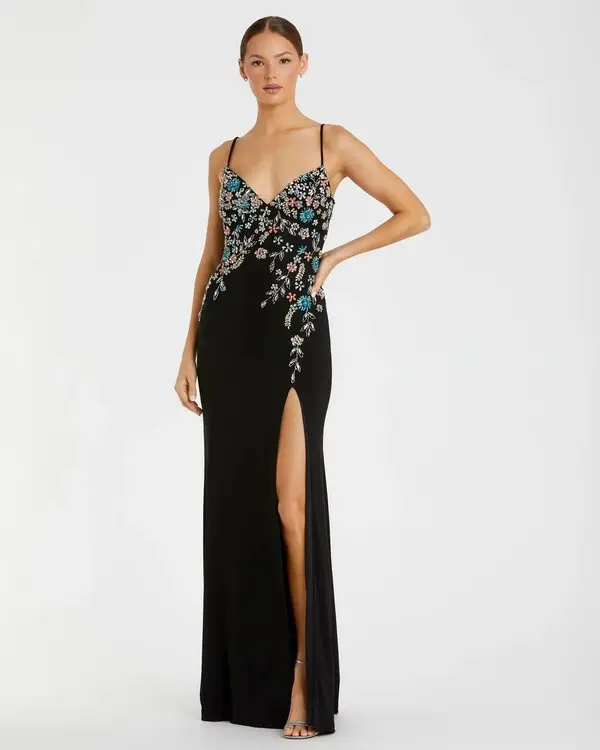 Mac Duggal Floral Embellished Column Gown