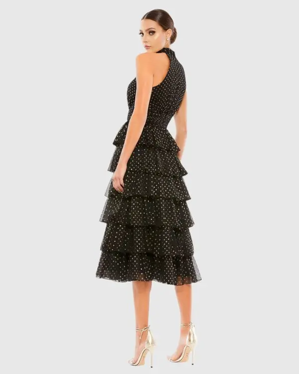Mac Duggal Layered Polka Dot Halter Cocktail Dress - Black Gold
