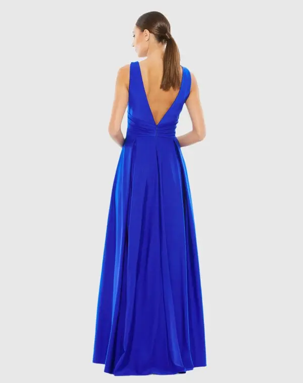 Mac Duggal Jersey Plunge Neck Evening Gown - Blue