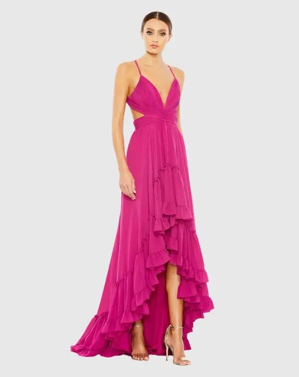 Mac Duggal Pleated High-low Gown