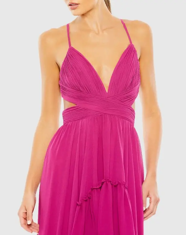 Mac Duggal Pleated High-low Gown