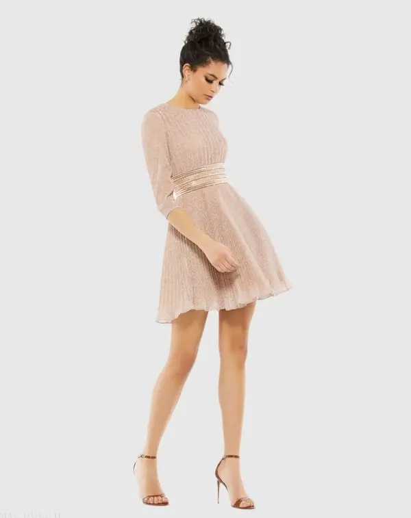 Mac Duggal Shimmer Infused Pleated Mini Dress