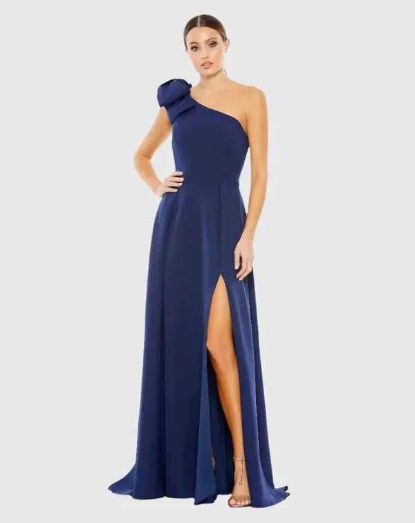 Mac Duggal One-shoulder Gown With Bow Detail - Midnight