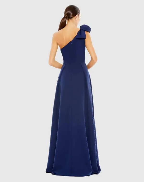 Mac Duggal One-shoulder Gown With Bow Detail - Midnight