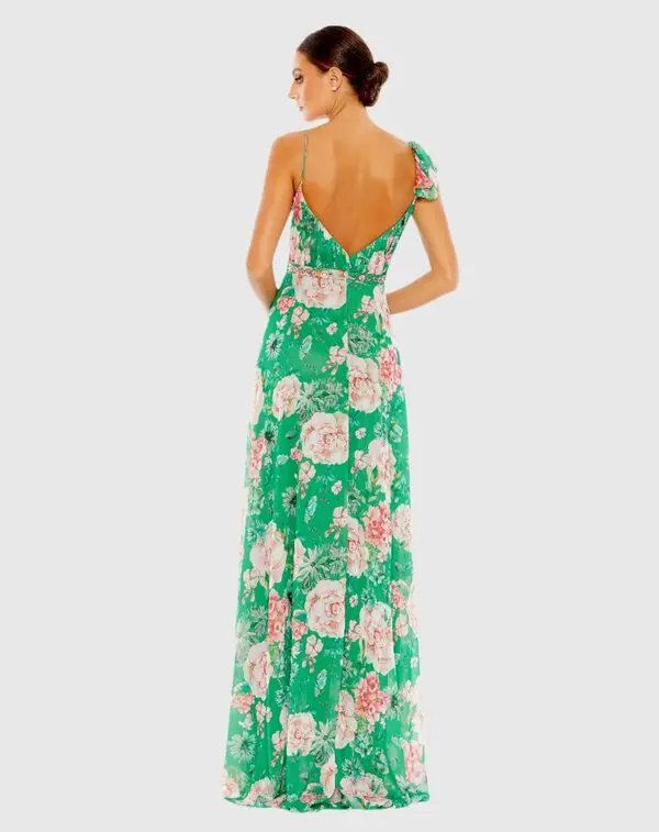 Mac Duggal Floral-Printed Chiffon Maxi Dress - Green Multi | Editorialist