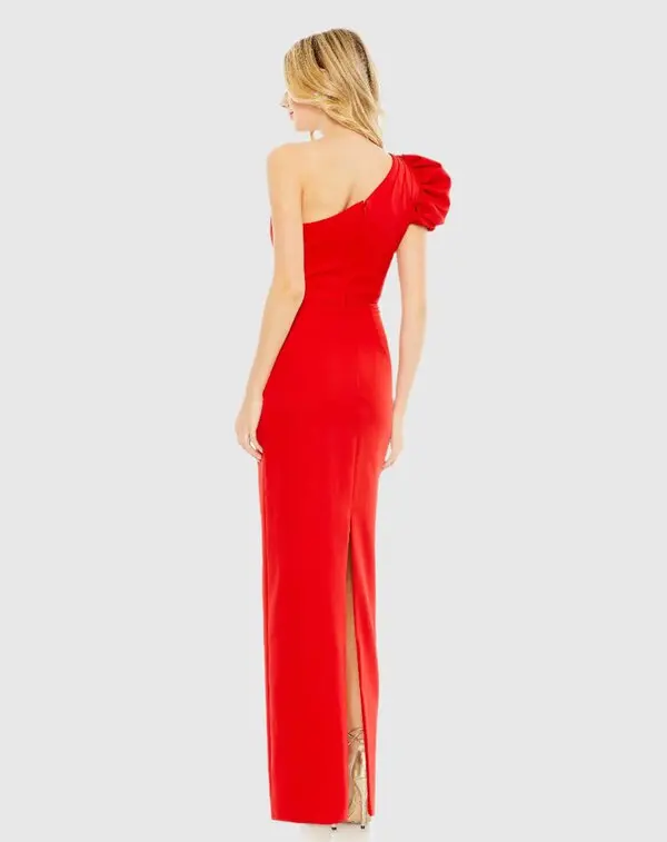 Mac Duggal One-shoulder Gown With Puff Sleeve