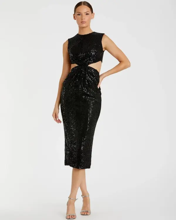 Mac Duggal Sequin Column Dress With Cutouts