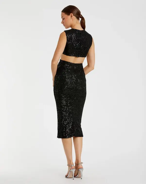 Mac Duggal Sequin Column Dress With Cutouts