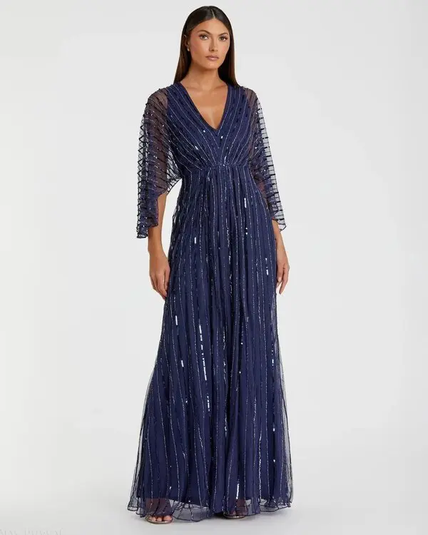 Mac Duggal Sequin-embellished Gown With Kimono Sleeves