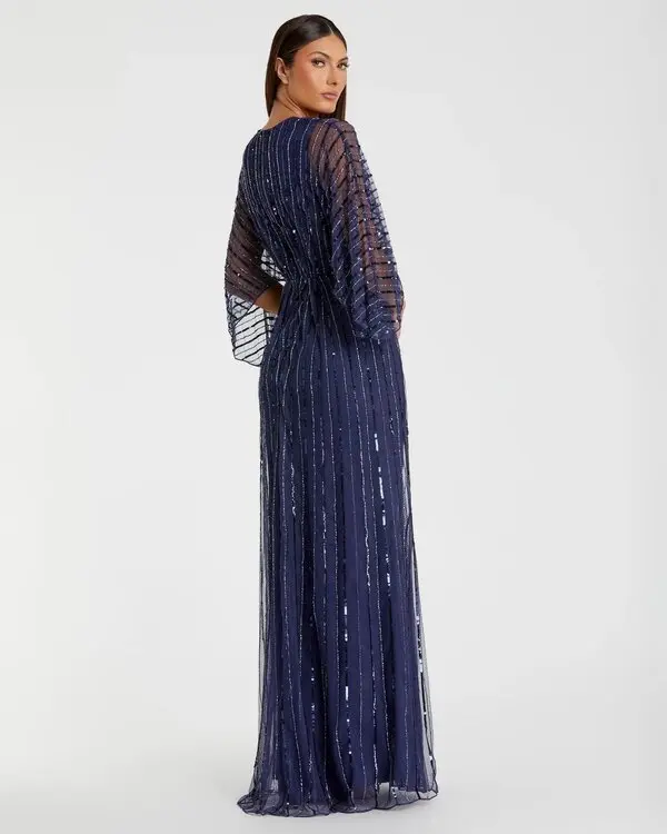 Mac Duggal Sequin-embellished Gown With Kimono Sleeves