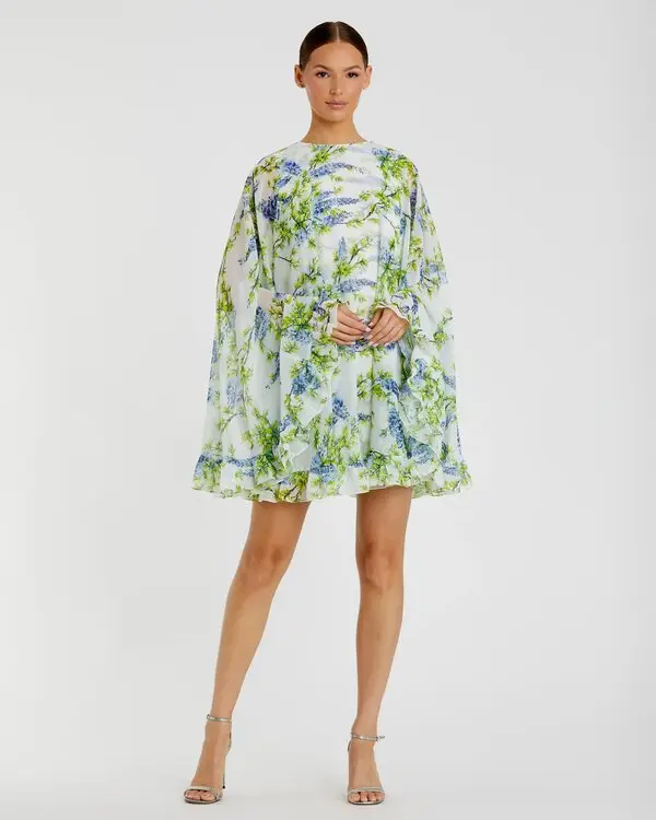 Mac Duggal Floral Print Ruffle Hem Mini Dress - White Multi