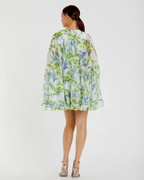 Mac Duggal Floral Print Ruffle Hem Mini Dress - White Multi