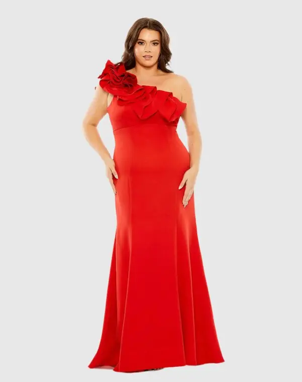Mac Duggal Off-the-shoulder Crepe Gown With Ruffle Detail - Red