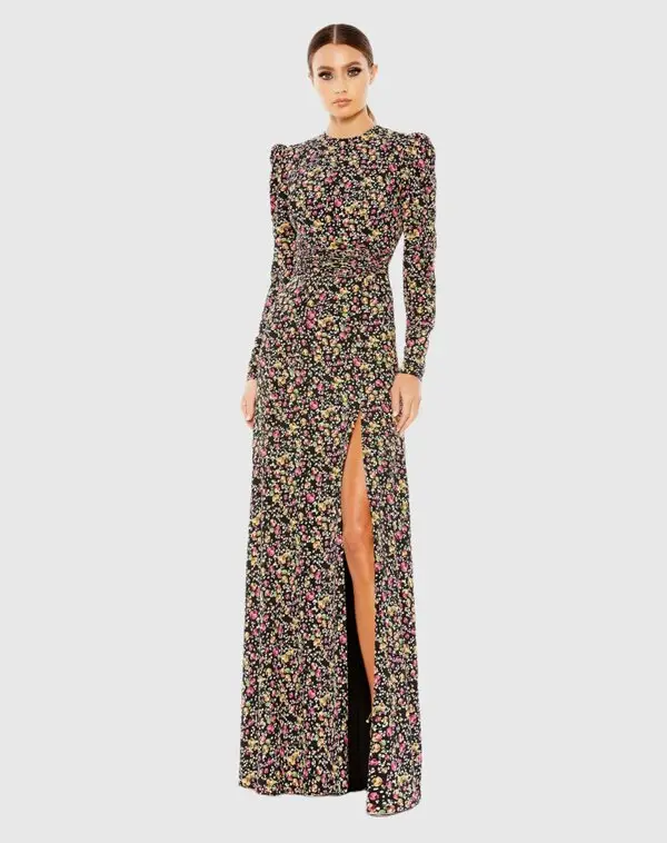 Mac Duggal Floral-printed Jersey Gown