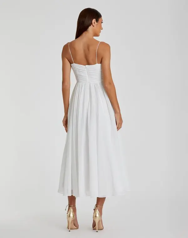 Ieena for Mac Duggal - White Faux Wrap Sleeveless Flowy Midi Dress - M