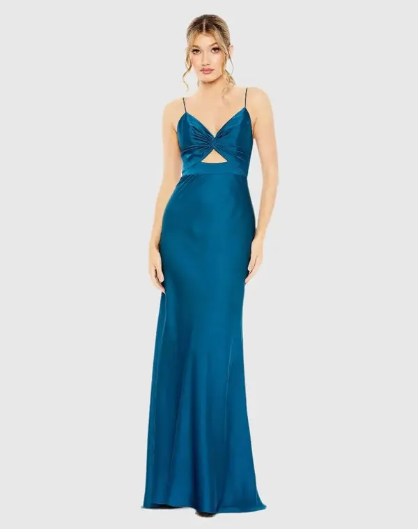 Mac Duggal Tie-front Gown With Keyhole Detail - Blue