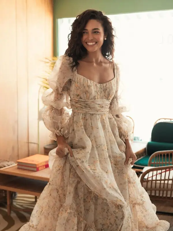 sachin and babi light blue dress women's floral chiffon maxi dress - elegant v-neck formal & casual dresses,  flowy a-line party wedding outfit, lightweight chiffon for beach, office,  everyday