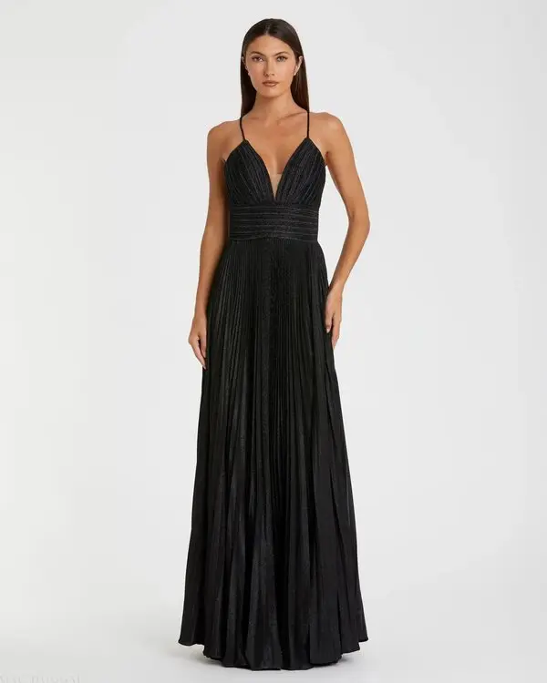 Mac Duggal Metallic Lurex A-line Gown - Black