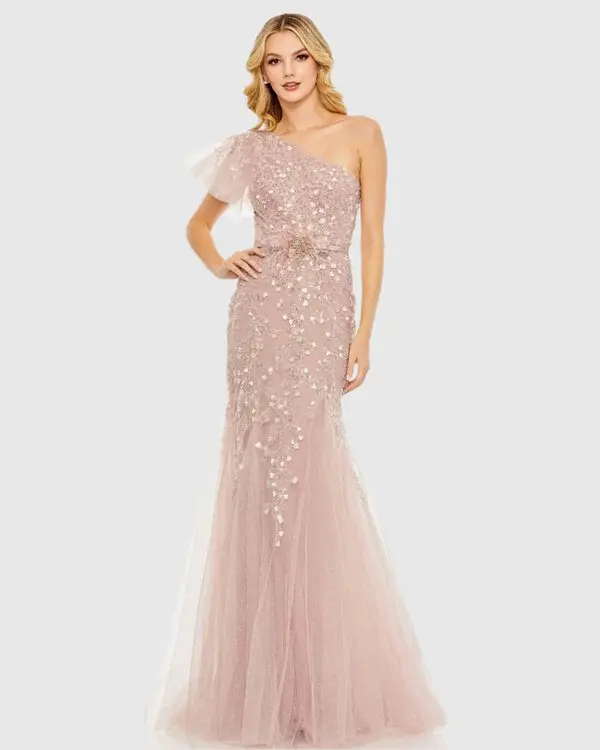 Mac Duggal One-shoulder Gown With Embellishments