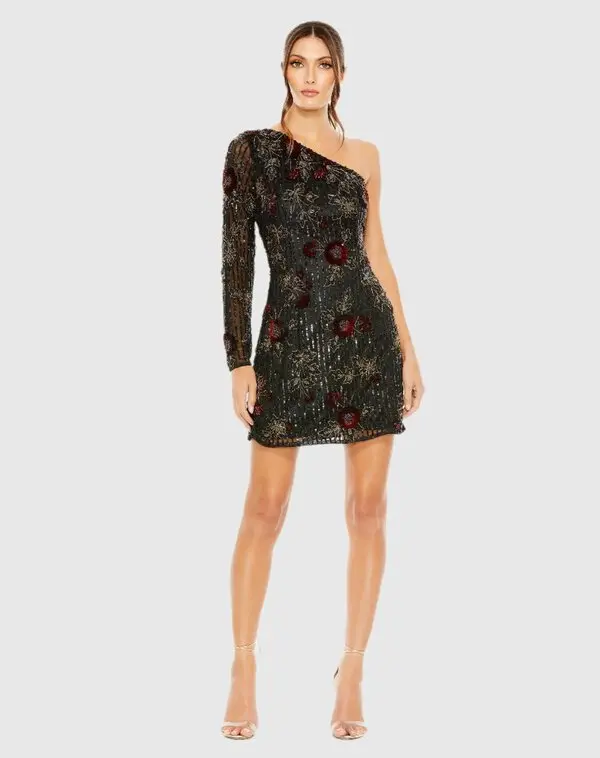 Mac Duggal One-shoulder Beaded And Sequined Gown