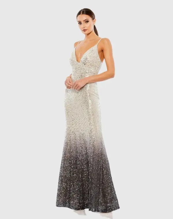 Mac Duggal Ombre Sequin Gown With Plunging Neckline