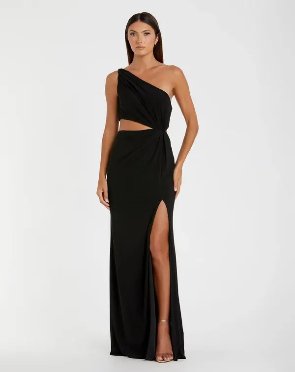 Mac Duggal One-shoulder Ruched Cut-out Gown - Black