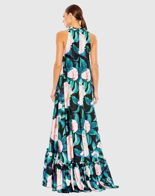 Mac Duggal Floral High Neck Long Dress