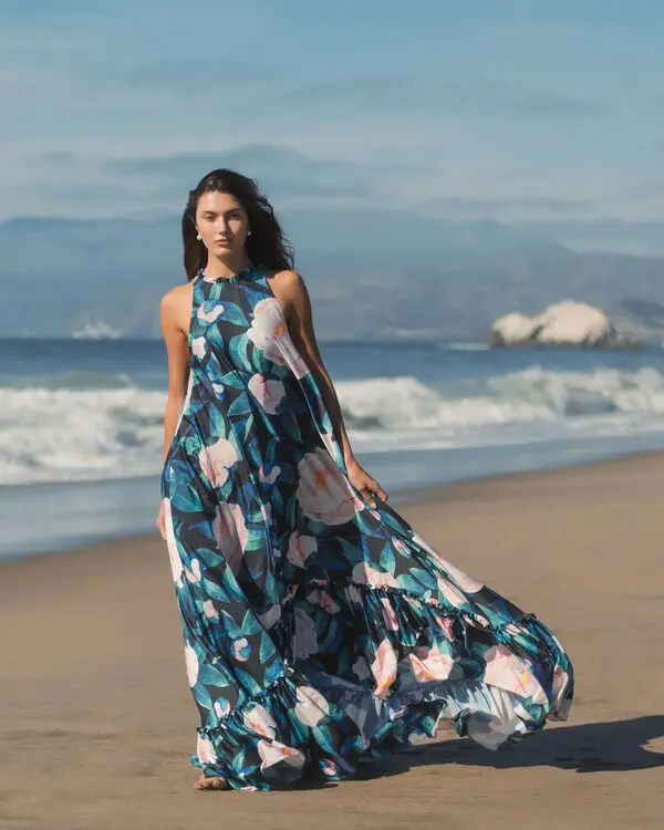 Mac Duggal Floral High Neck Long Dress