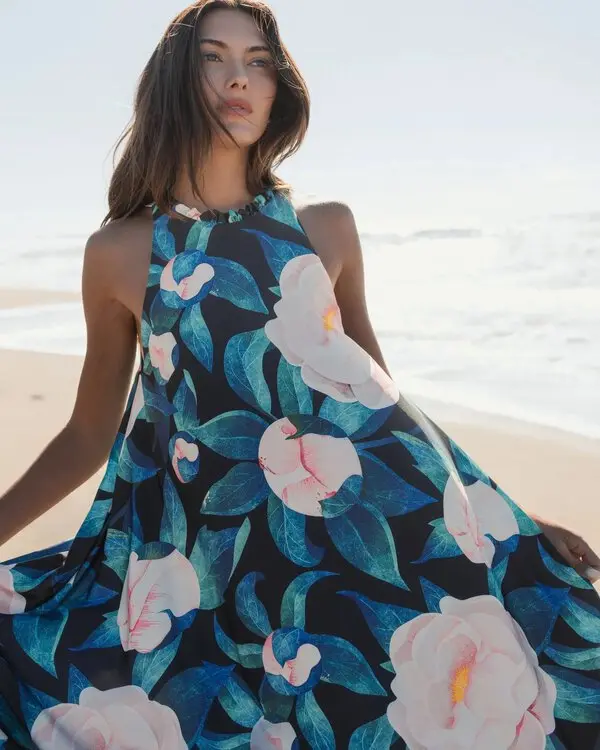Mac Duggal Floral High Neck Long Dress