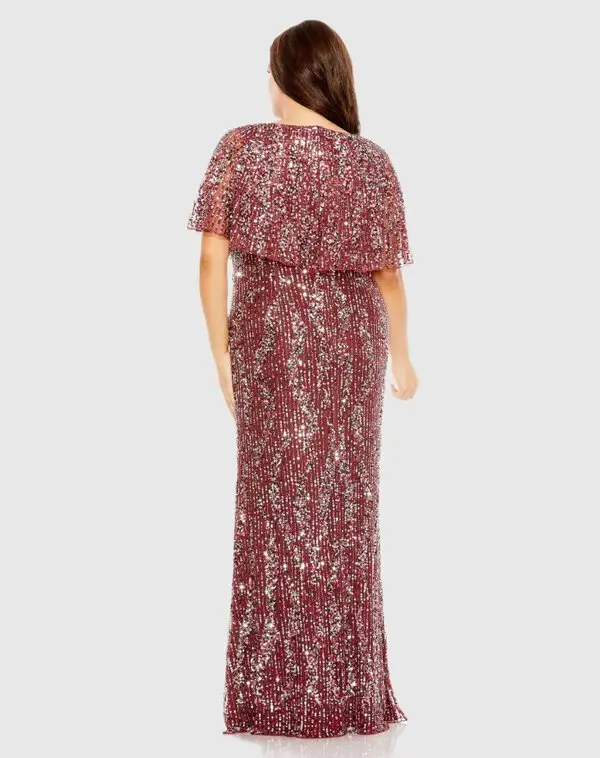 Mac Duggal High Neck Column Gown With Cape - Red